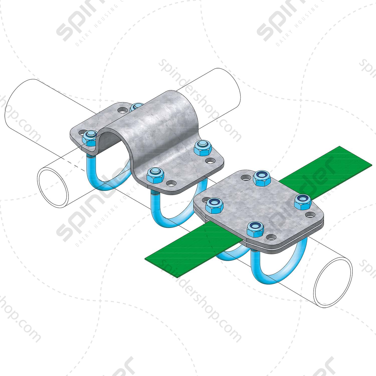 Klemplaat voor keerband 2" buis compleet - Spinder Dairy Housing Concepts